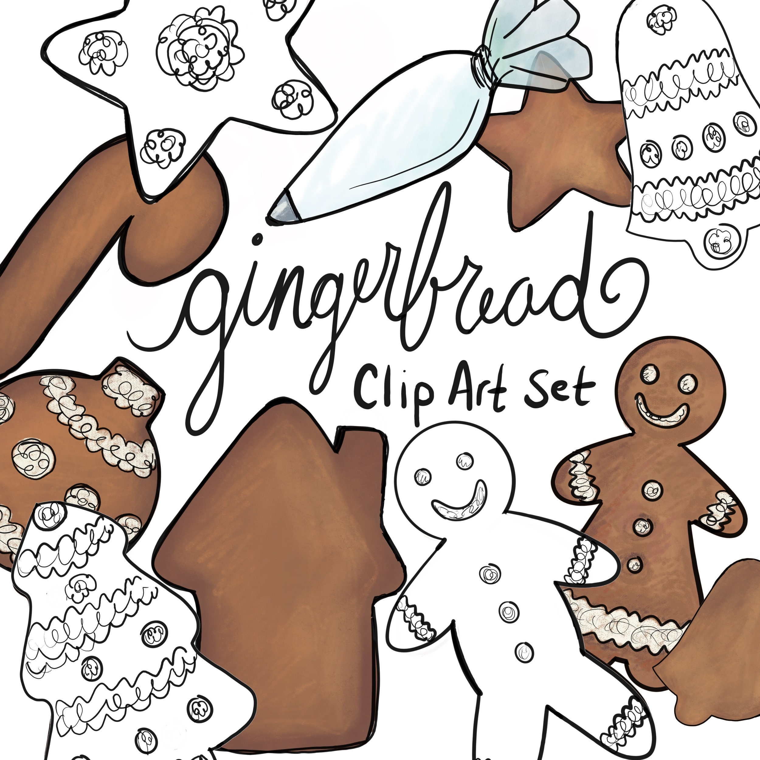 Gingerbread Clip Art hand drawn clip art gingerbread boy | Etsy
