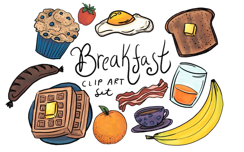Hand Drawn Breakfast Clip Art, Commercial Use Breakfast Clip Art, Hand ...