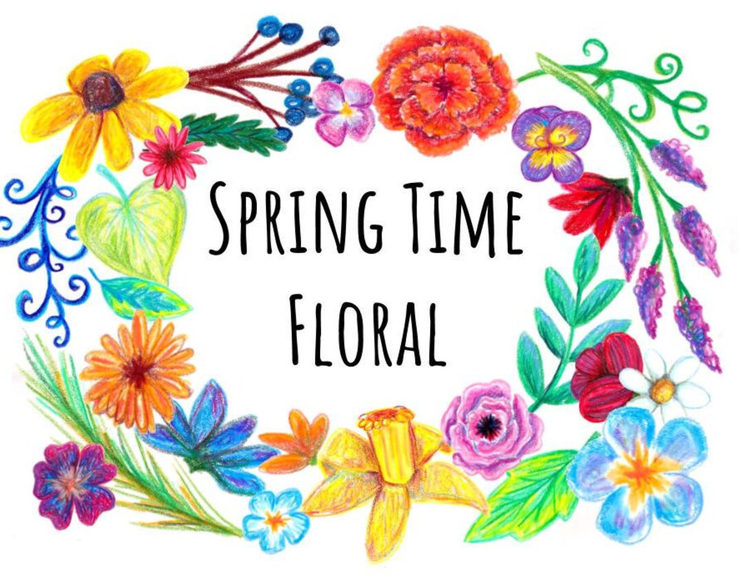 Spring Time Hand Drawn Floral Clip Art, Hand Drawn Clipart Color Pencil ...