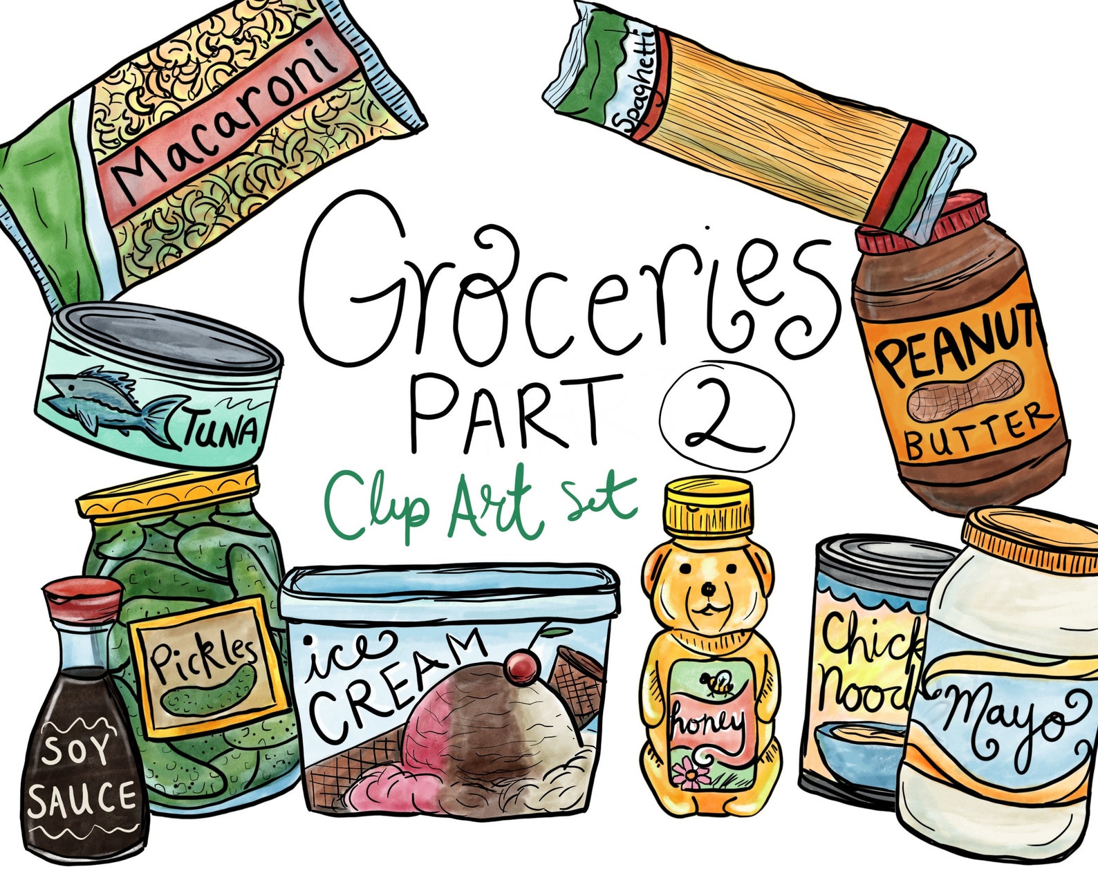 Groceries Clip Art Hand Drawn Grocery Clip Art Grocery - Etsy