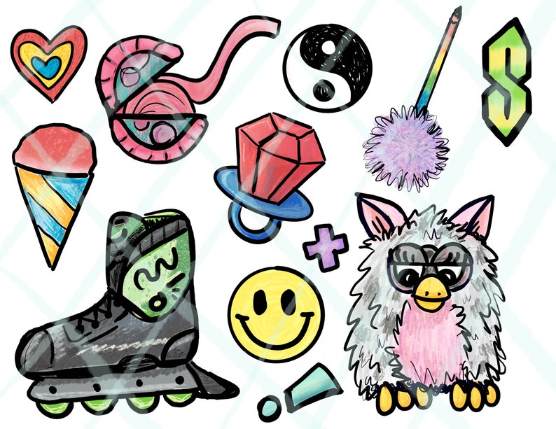 Mixed Hand Drawn 90s Clip Art 90s Nostalgia Commercial Use - Etsy