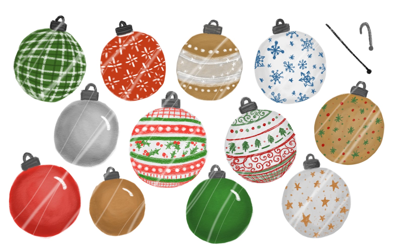 Hand Drawn Christmas Ornaments Clip Art, Hand Drawn Clip Art, Ornament ...