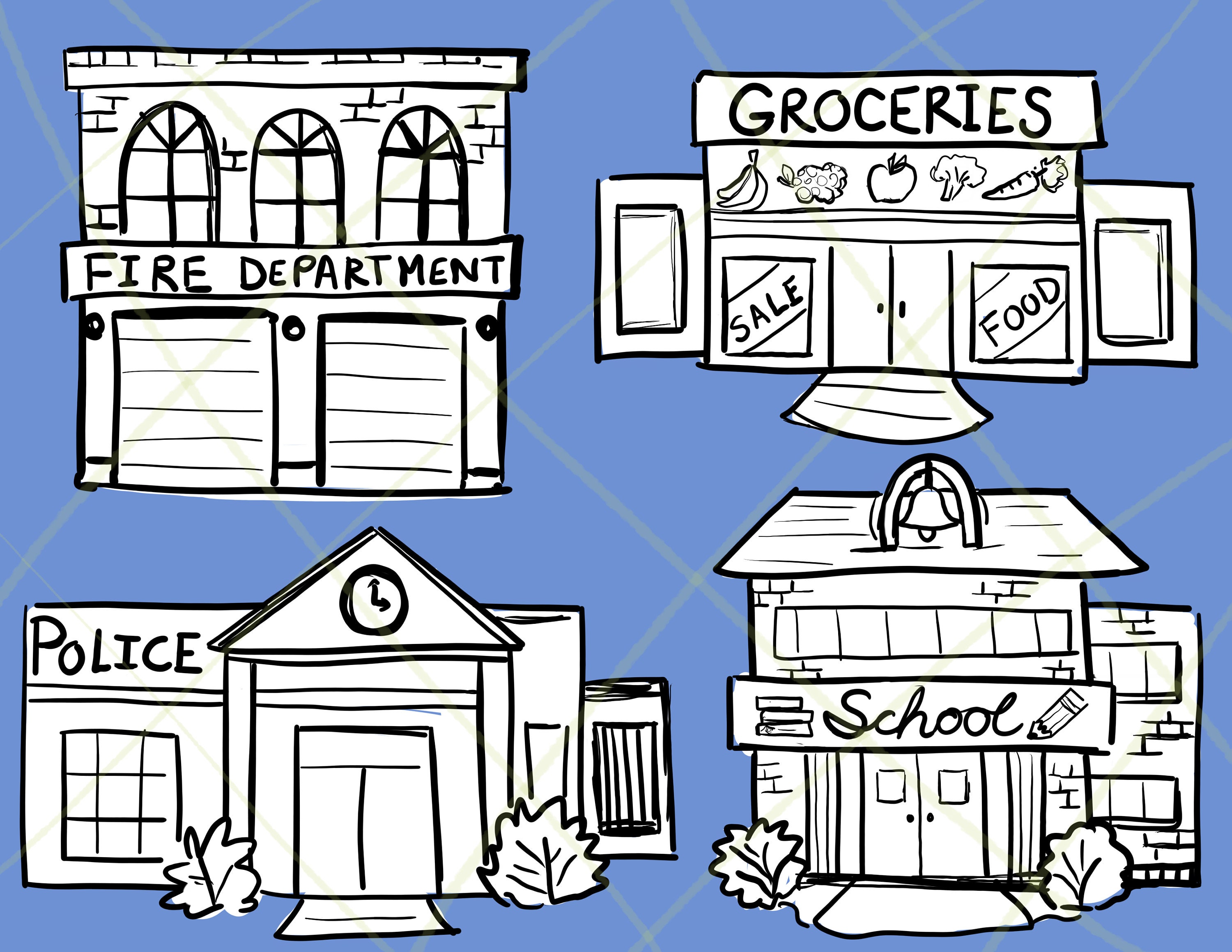 Lineart Town Buildings Clip Art Commercial Use City Clip Art - Etsy