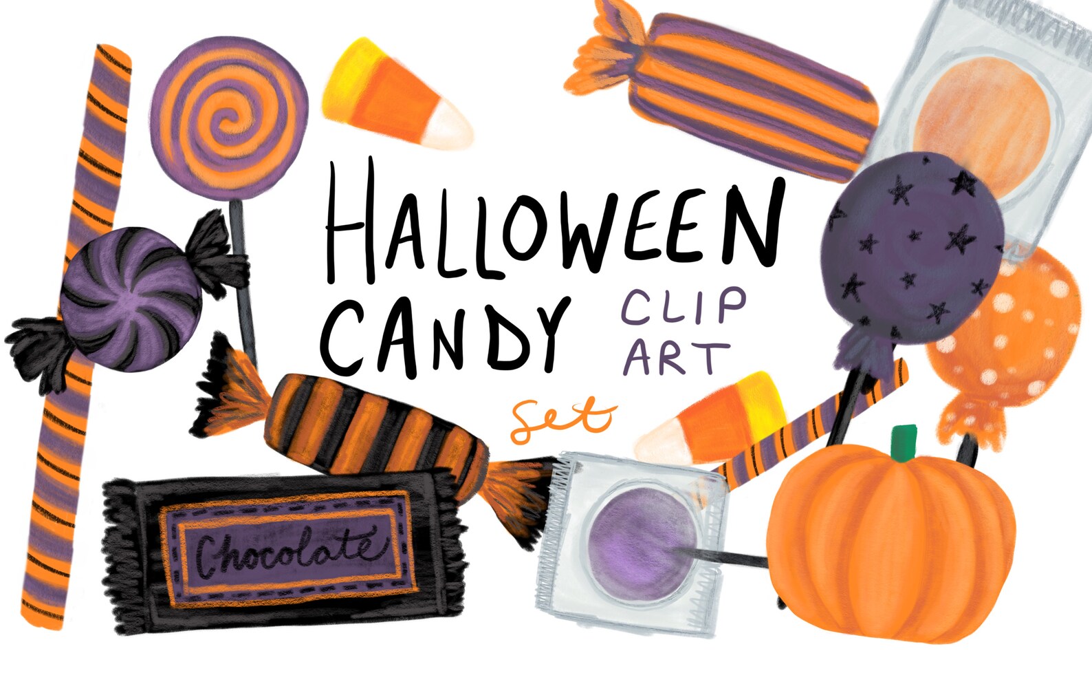 Halloween Candy Clip Art, Hand Drawn Halloween Candy, Commercial Use ...
