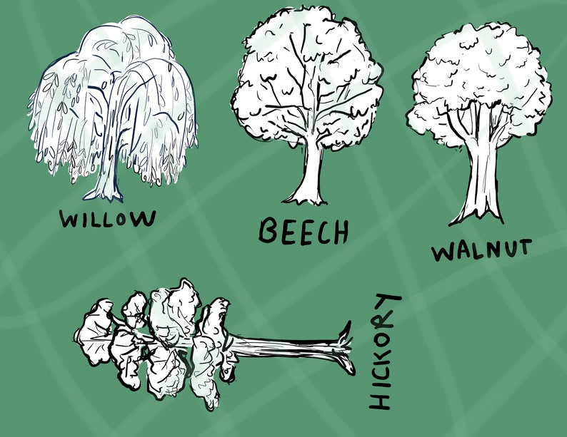 Line Work Trees and Leaves Clip Art Trees and Leaves - Etsy