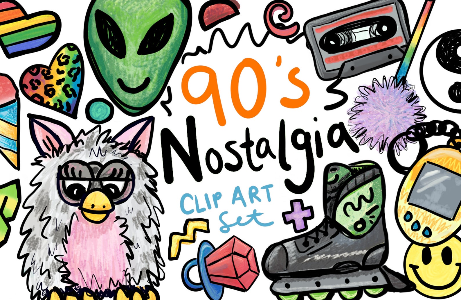 Hand Drawn 90s Clip Art 90s Nostalgia Commercial Use Clip Art, 90s Pngs, 90s Party, Commercial ...