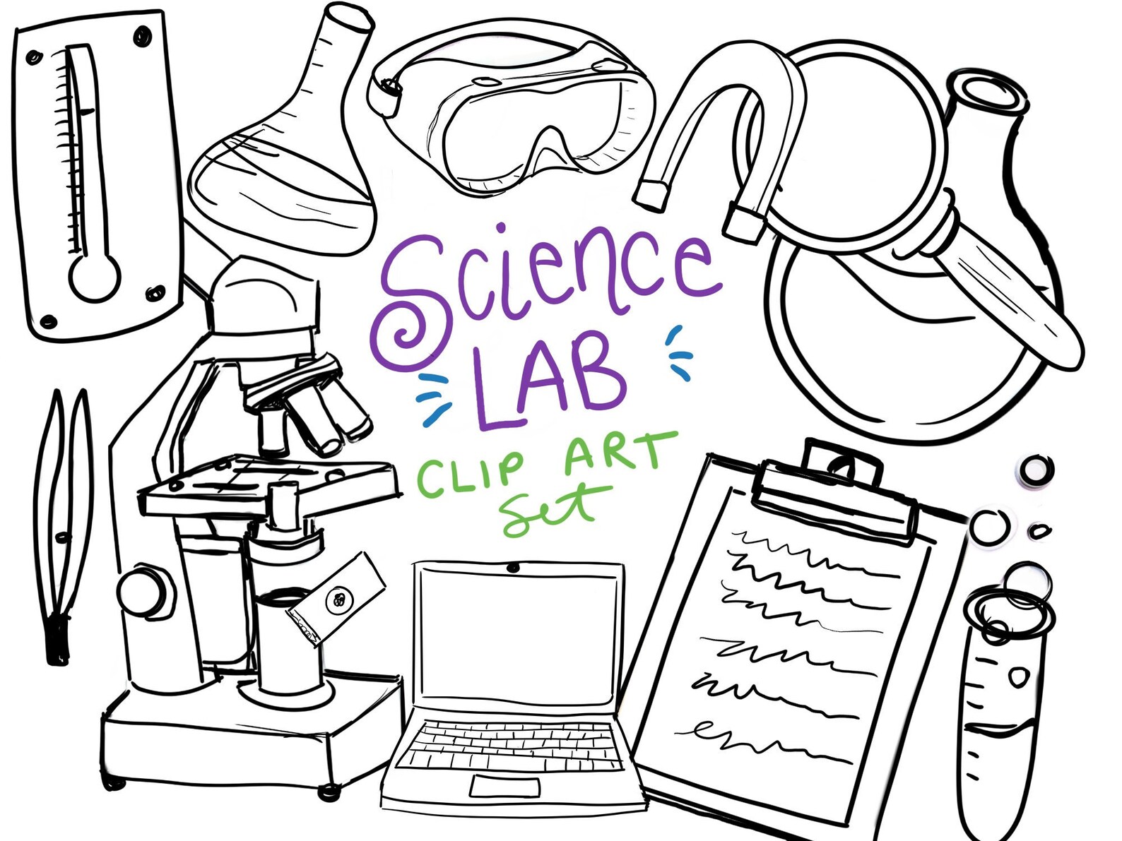Line Art Science Lab Clip Art Commercial Use Black and White Science ...