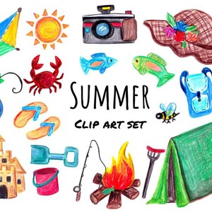 Hand Drawn Summer Clipart, Beach Clipart, Camping Clipart, Printable ...