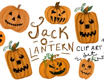 Halloween Pumpkin Jack-o-lanterns Clip Art Spooky Cute - Etsy