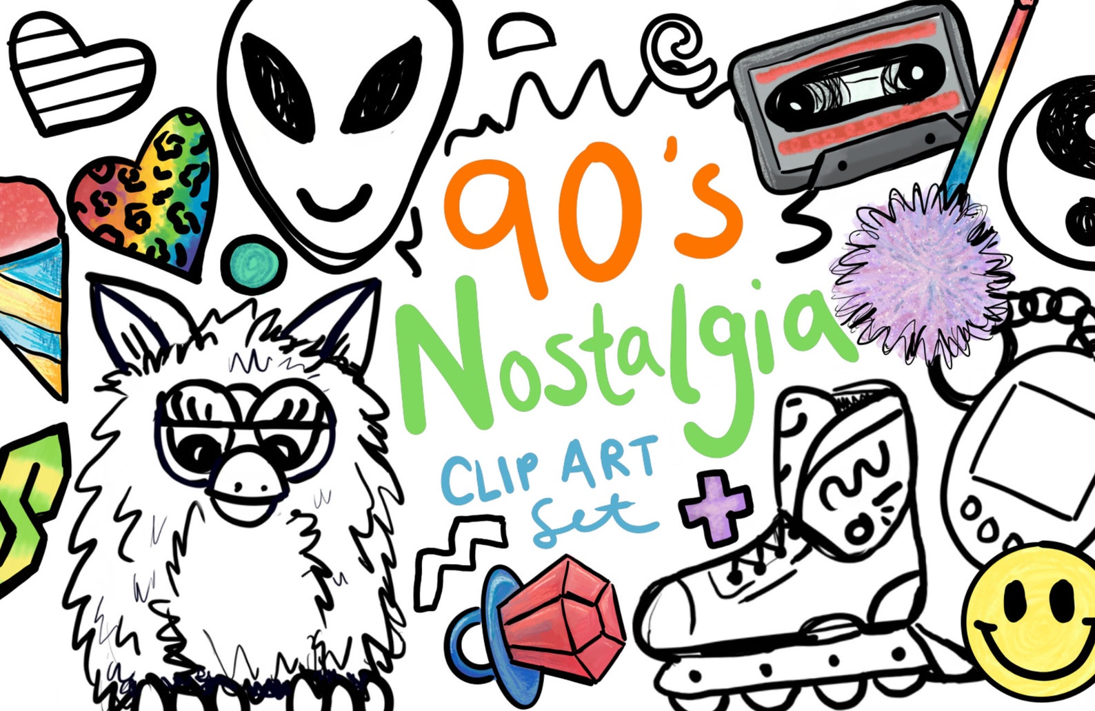 Mixed Hand Drawn 90s Clip Art 90s Nostalgia Commercial Use - Etsy