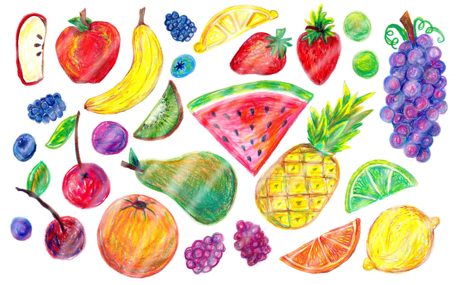 Hand Drawn Fruit Clip Art Hand Drawn Clipart With Color - Etsy