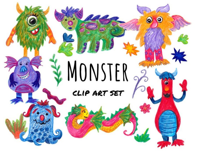 Hand Drawn Monsters Clipart Colorful Monster Birthday Party - Etsy