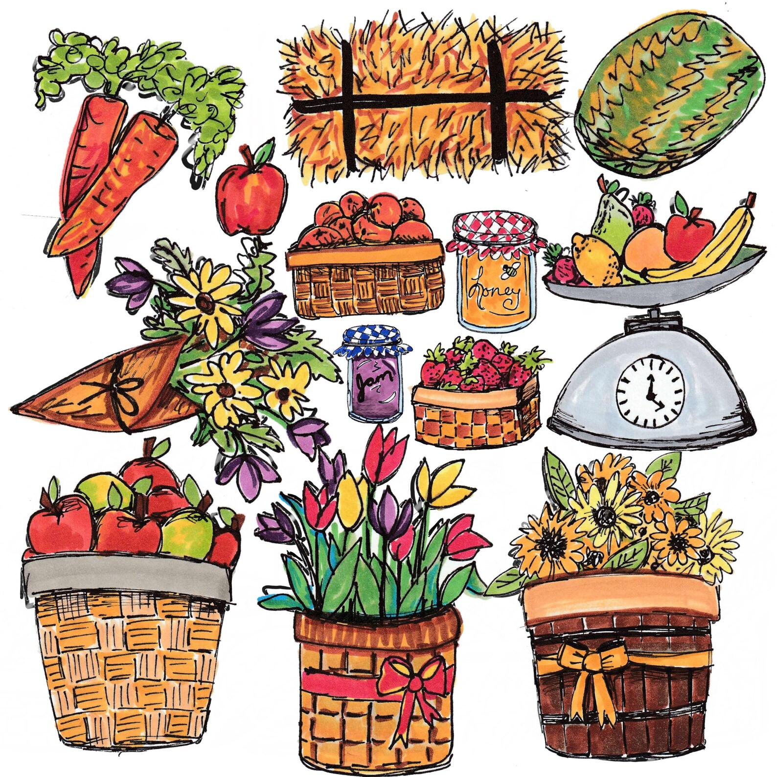 Farmers Market Clip Art Hand Drawn Clip Art Commercial - Etsy Canada
