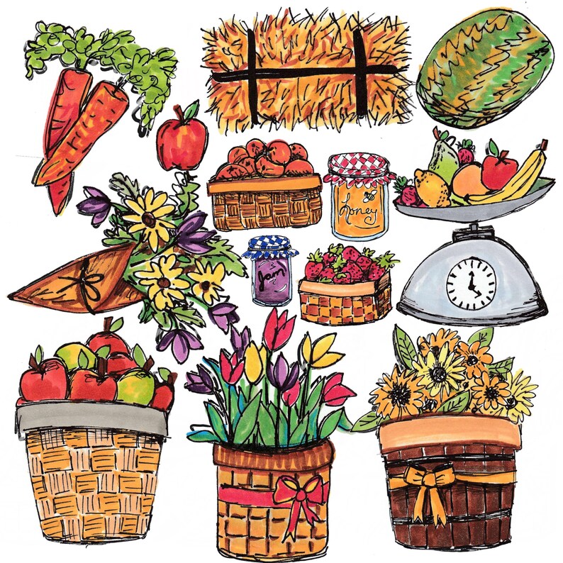 Farmers Market Clip Art Hand Drawn Clip Art Commercial | Etsy
