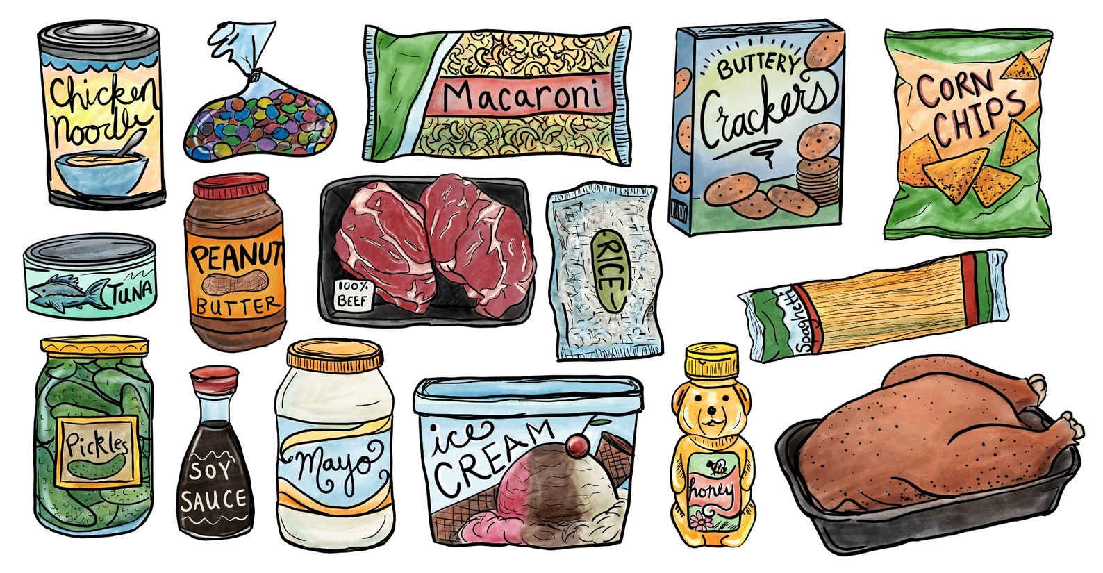 Groceries Clip Art Hand Drawn Grocery Clip Art Grocery Images for ...