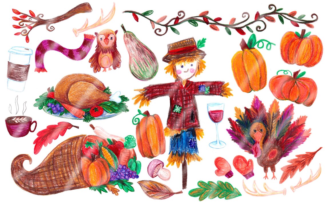 Hand Drawn Autumn Items Clipart Fall Time Clip Art Hand - Etsy