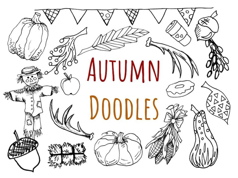 Autumn Doodles Clipart Hand Drawn Clipart Commercial Use - Etsy