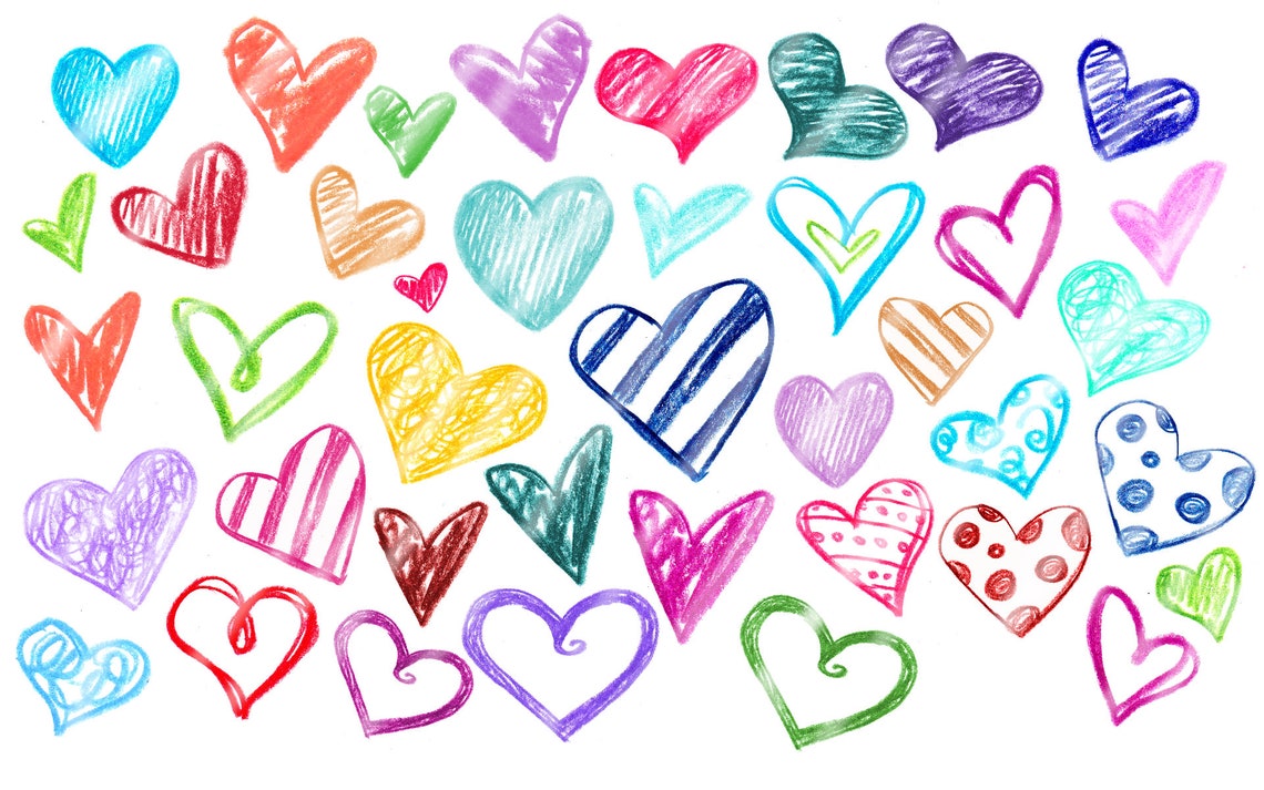 Colorful Doodle Hearts Clip Art, Hand Drawn Heart Clipart, Doodle Clip ...