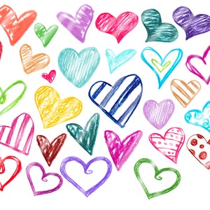 Colorful Doodle Hearts Clip Art, Hand Drawn Heart Clipart, Doodle Clip ...