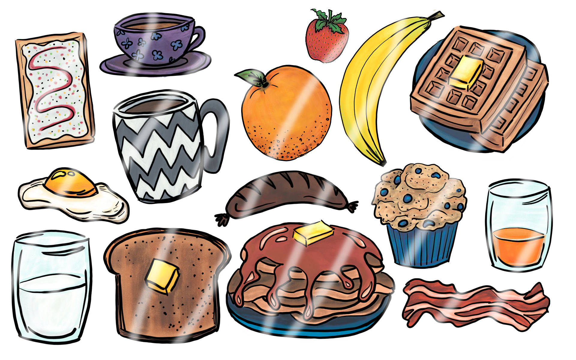 Hand Drawn Breakfast Clip Art, Commercial Use Breakfast Clip Art, Hand ...