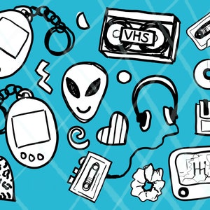 Black and White Hand Drawn 90s Clip Art 90s Nostalgia - Etsy