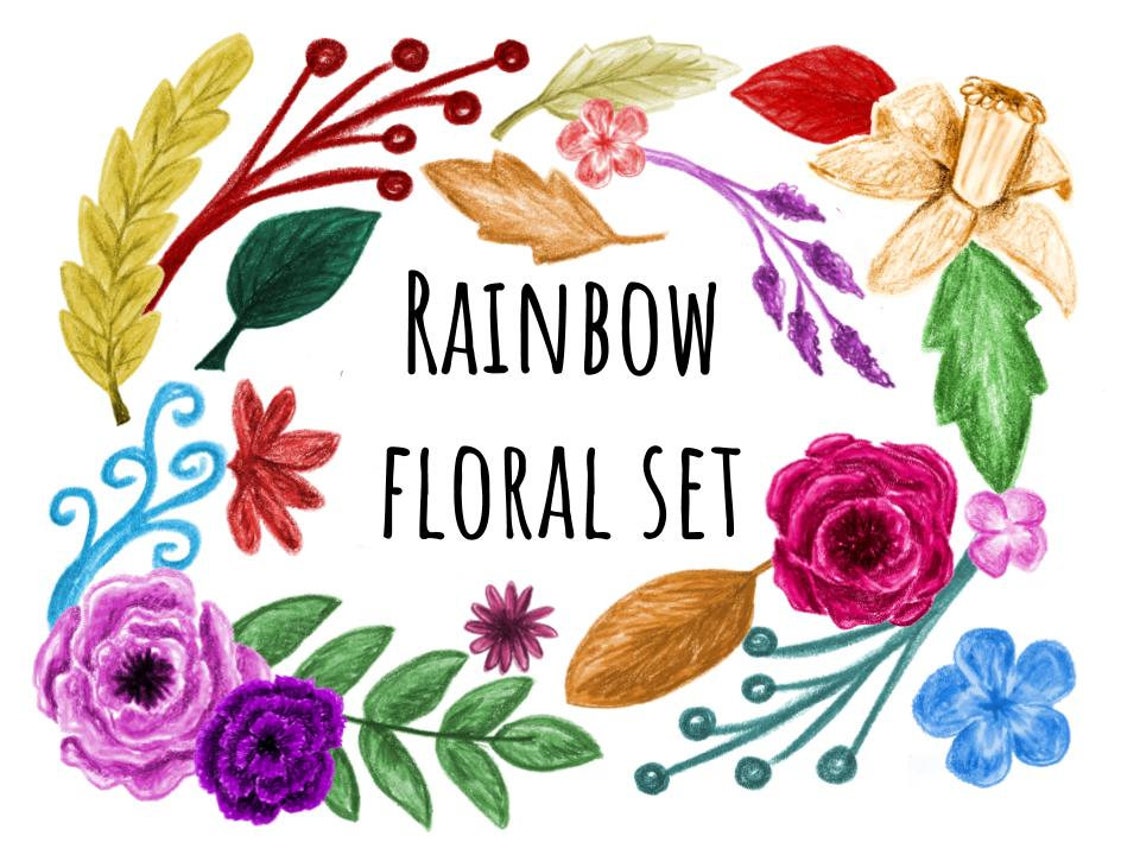 Rainbow Floral Clip Art Hand Drawn Rainbow Floral Clipart - Etsy