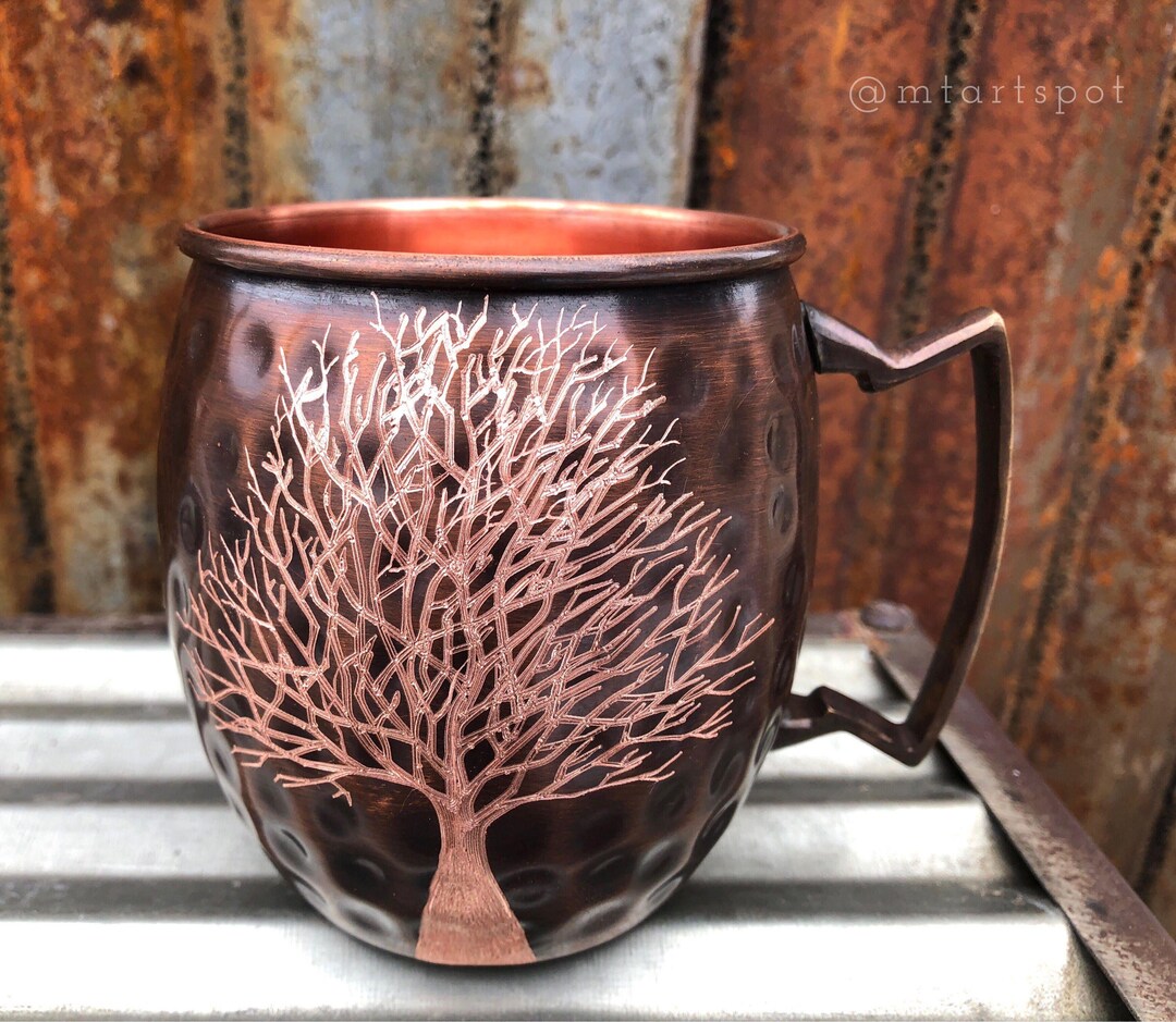 Engraved Tree Moscow Mule Mug | Handmade Copper Anniversary Gift - Etsy
