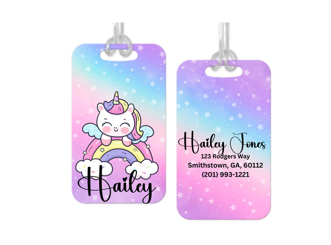 Personalized Kids Unicorn Luggage Tag, Personalized Kid Vacation Tag ...