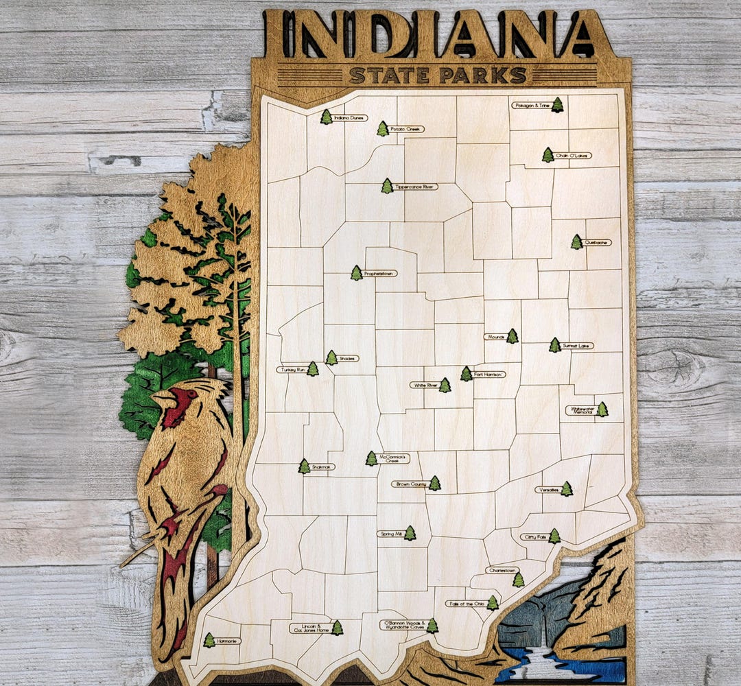 INDIANA State Parks Map, IN Home Decor, Gift for Travelers, Gift for ...
