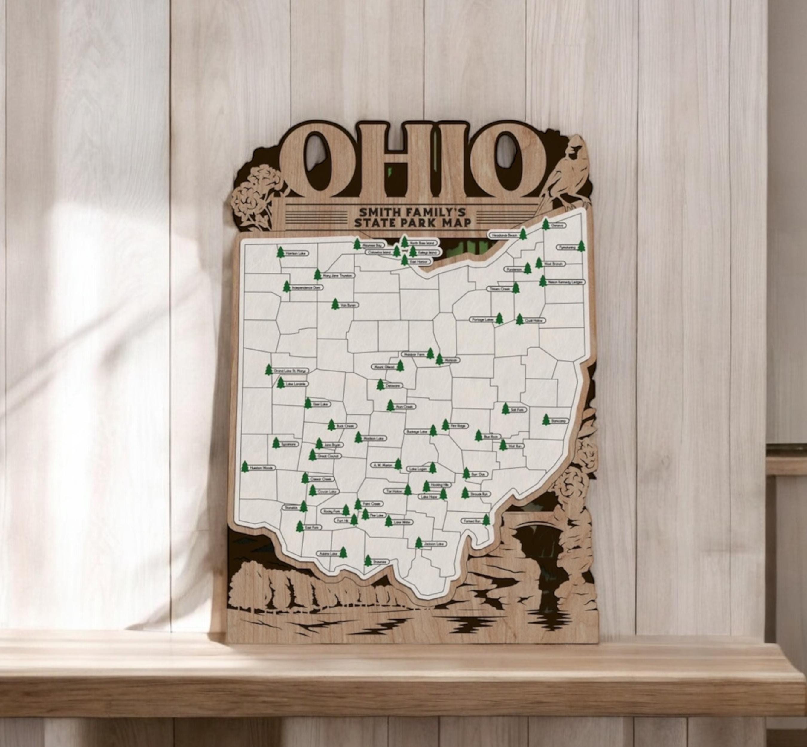 Ohio State Park Tracker Map, Personalized Travel Map Decor, Wooden Wall ...