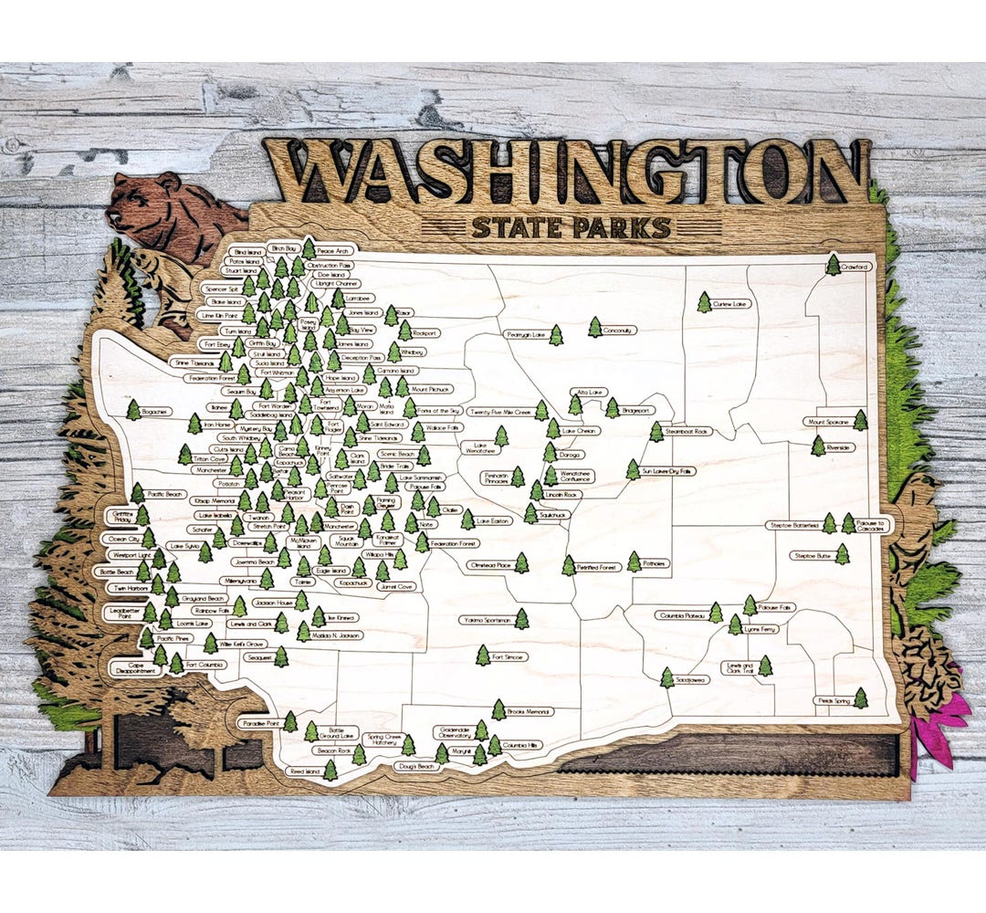 Washington Travel Map – Engraved Wood Wall Art | Adventure Gift for ...