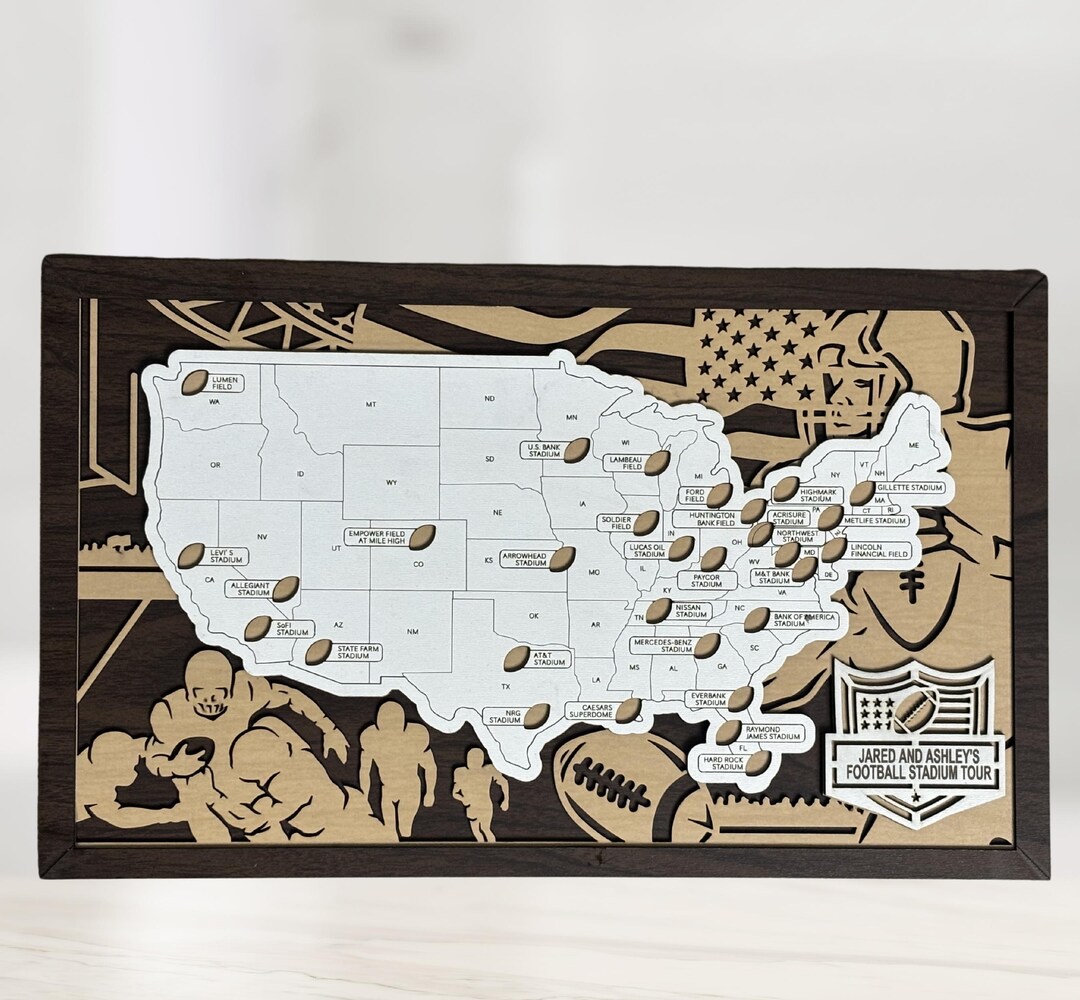 Personalized Football Stadium Tracker Map, Push Pin Football Map ...