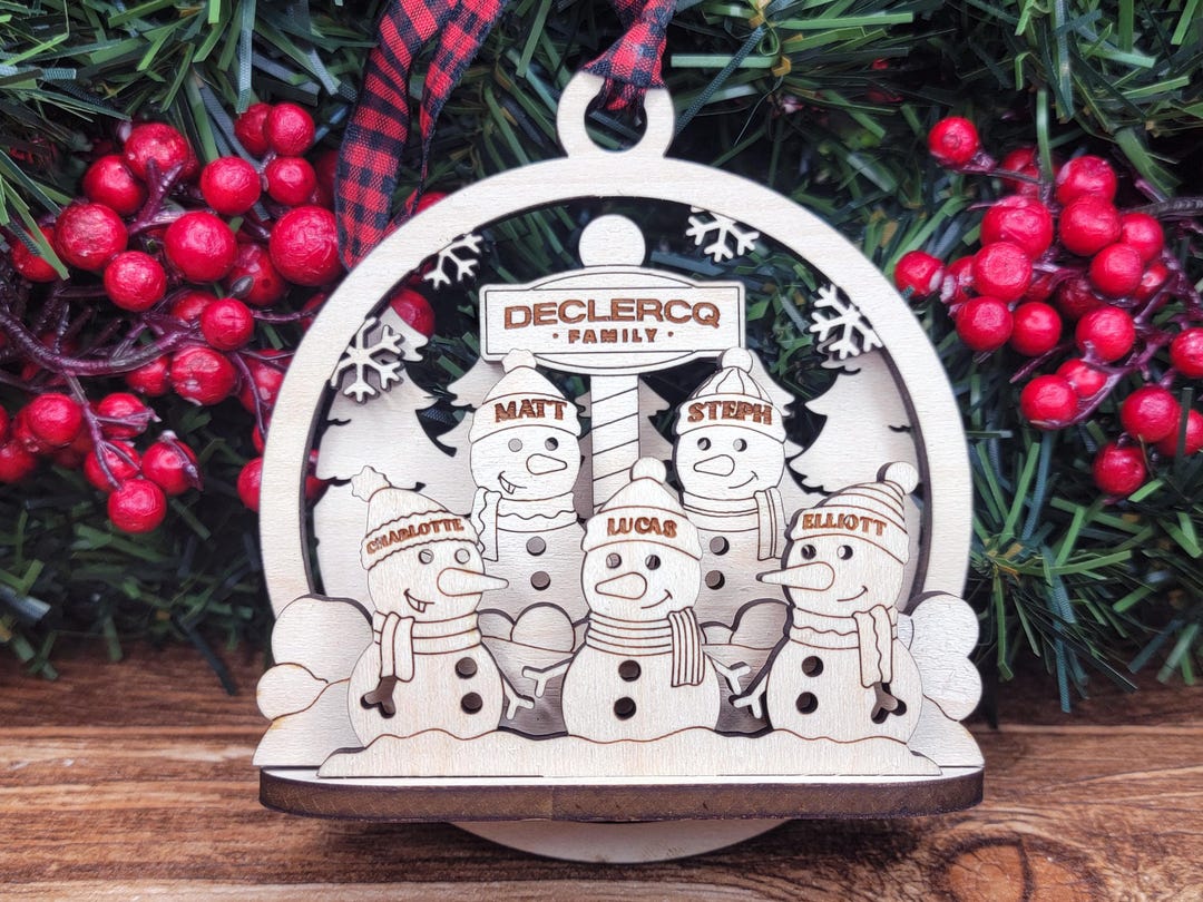 Personalized Snowman Family Ornament: Engraved Maple Wood, 3D Pop-up - Etsy