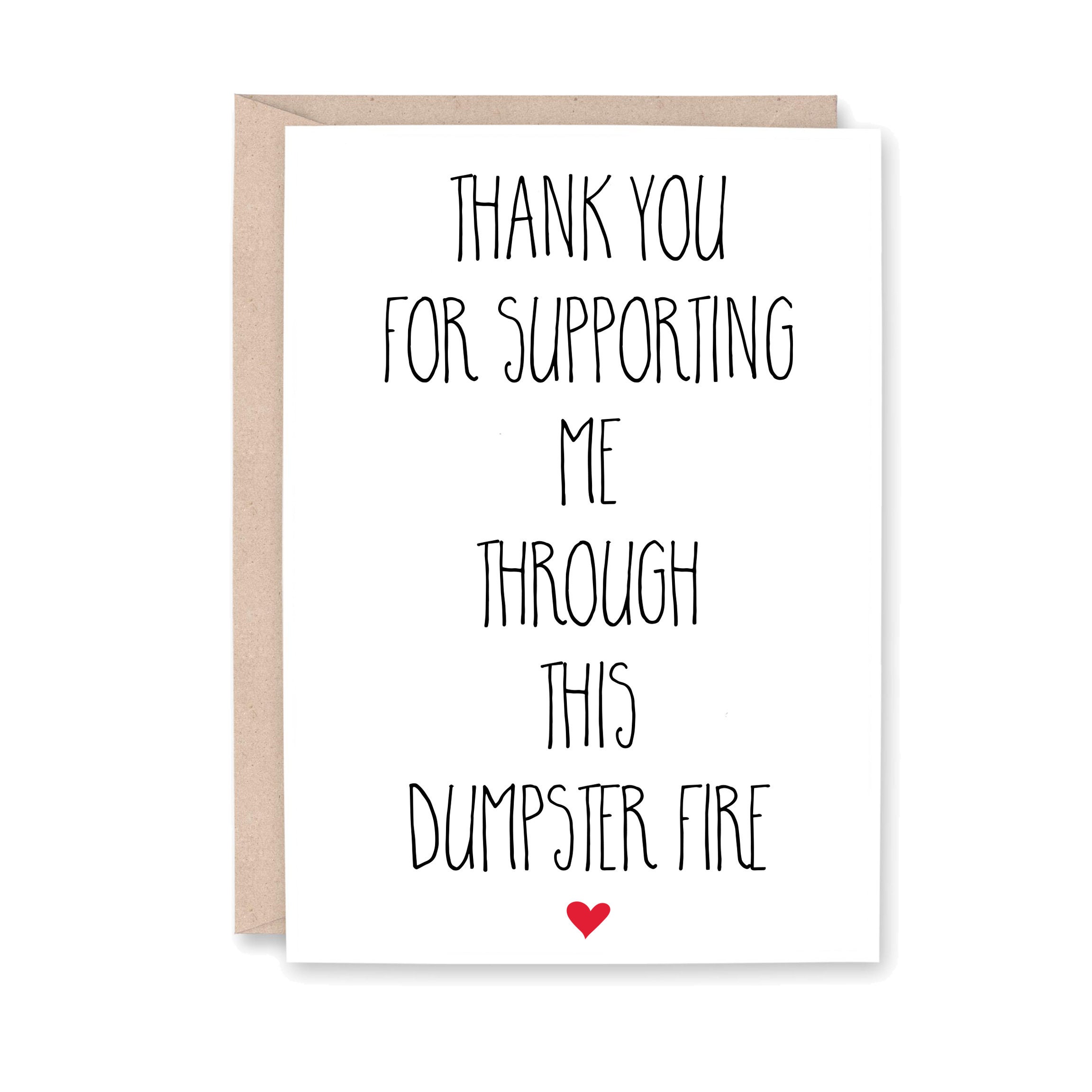 Dumpster Fire Card Thank You for Supporting Me Funny Thank - Etsy