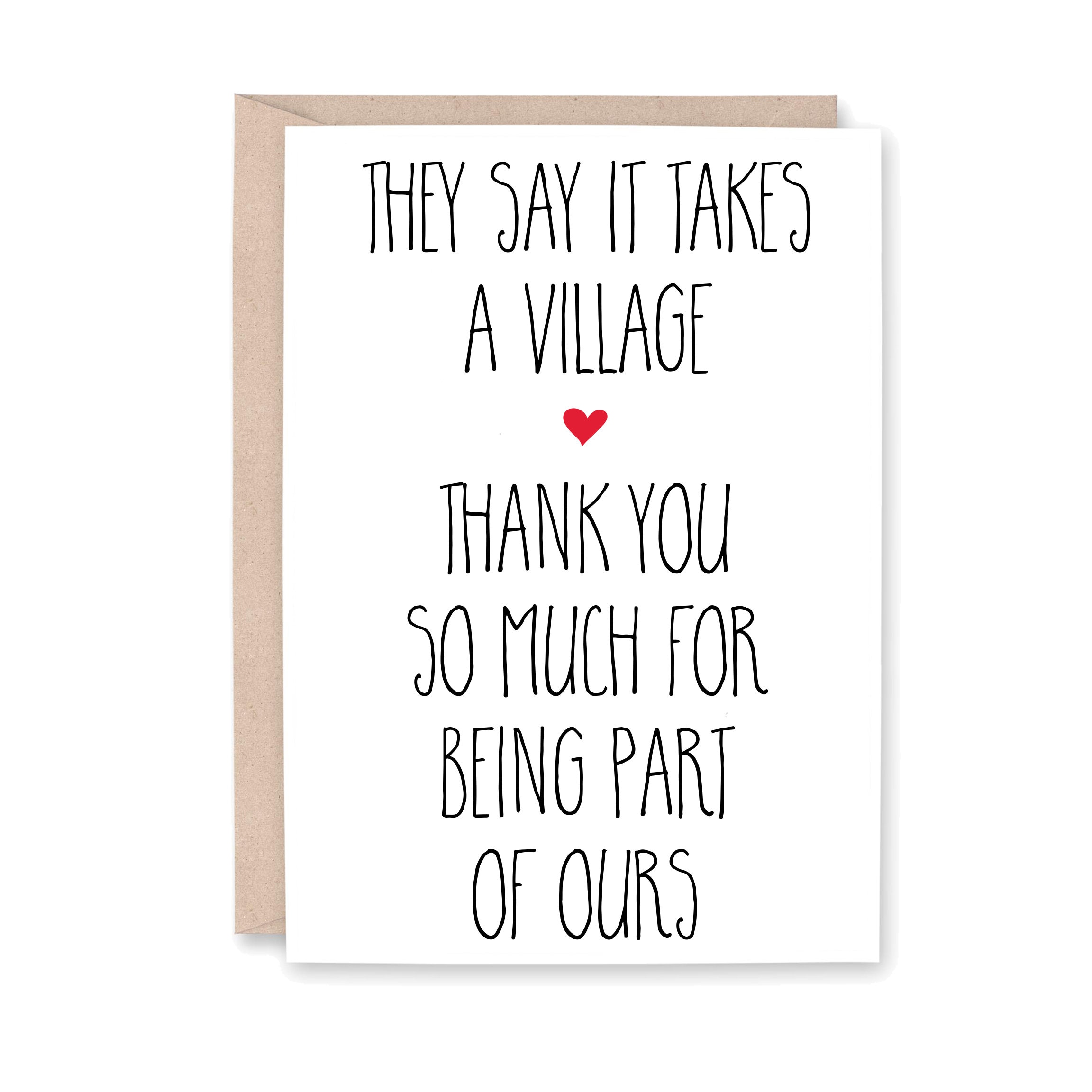It Takes a Village, Thank You Card, Friend Thank You Card, Thank You ...