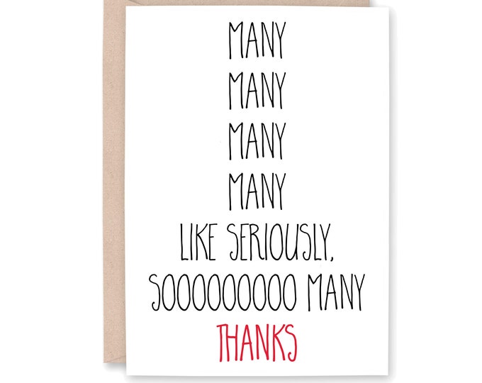 Thank You Card, Funny Thank You Card, Many Many Thanks Card, Coworker ...