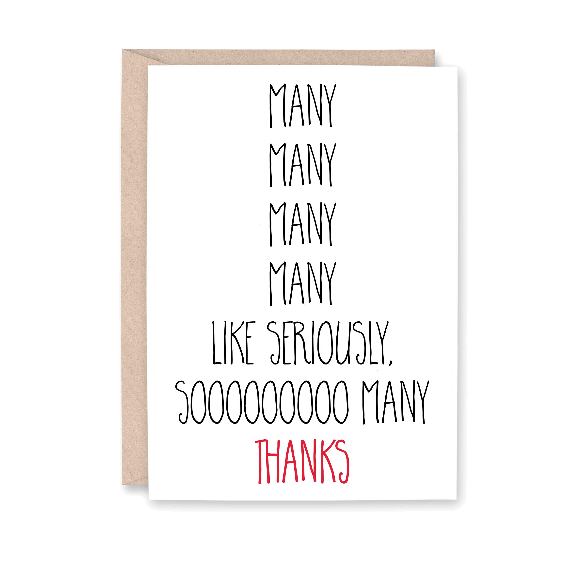 Thank You Card, Funny Thank You Card, Many Many Thanks Card, Coworker ...