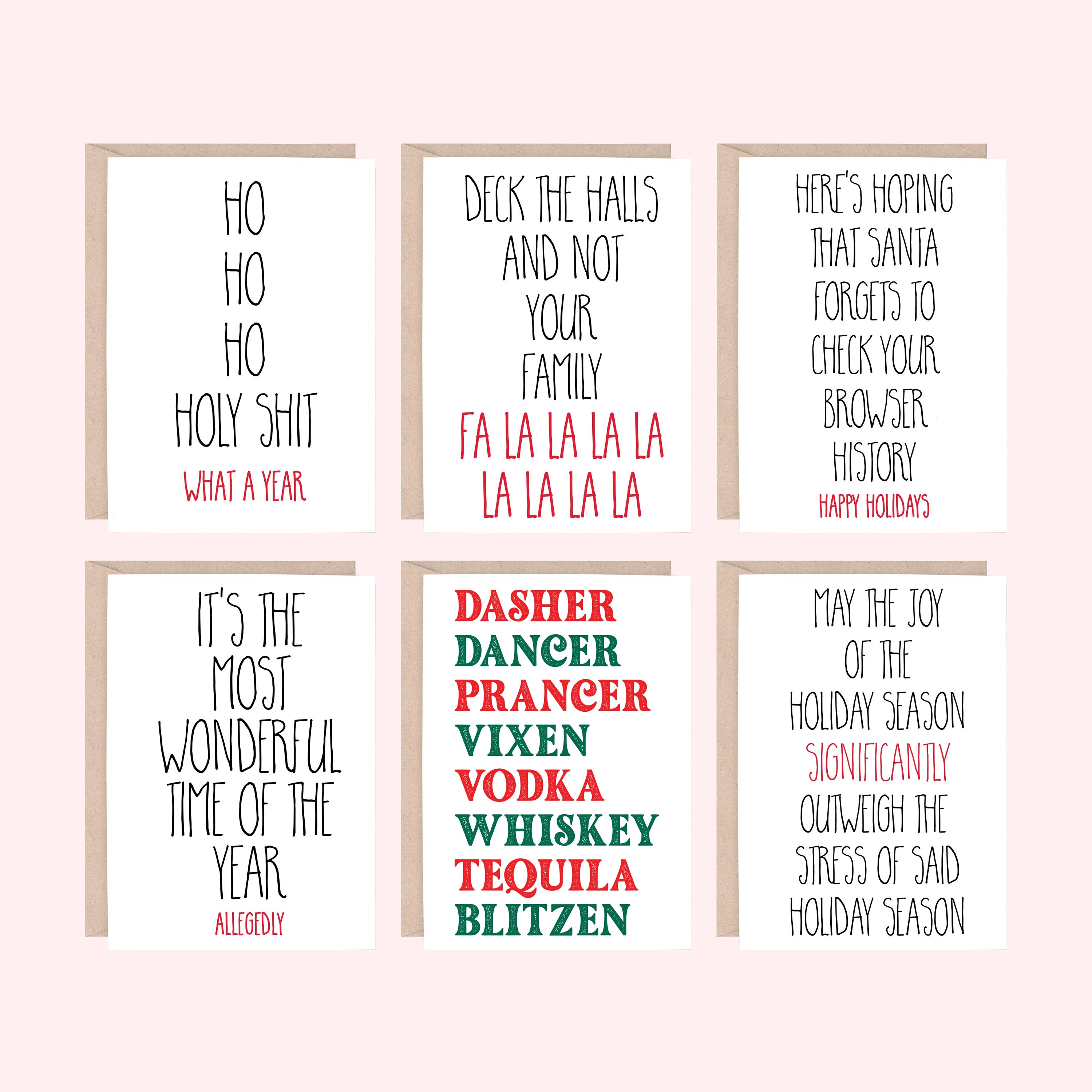 6 Funny Adult Variety Pack Holiday Cards, Reindeer Whiskey Vodka ...