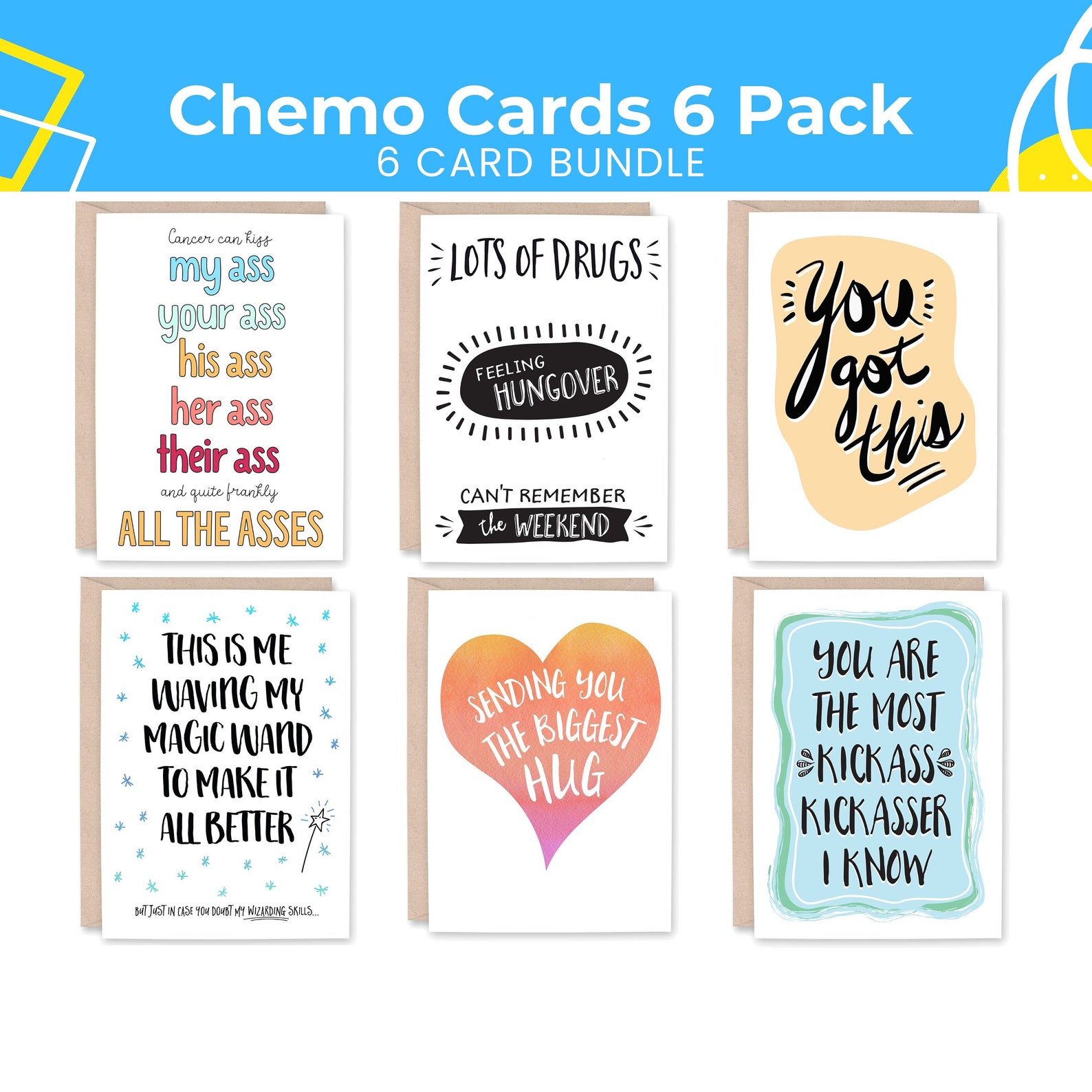 Funny Cancer Card 6 Pack, Funny Chemo Card Pack, Cards for Chemo ...