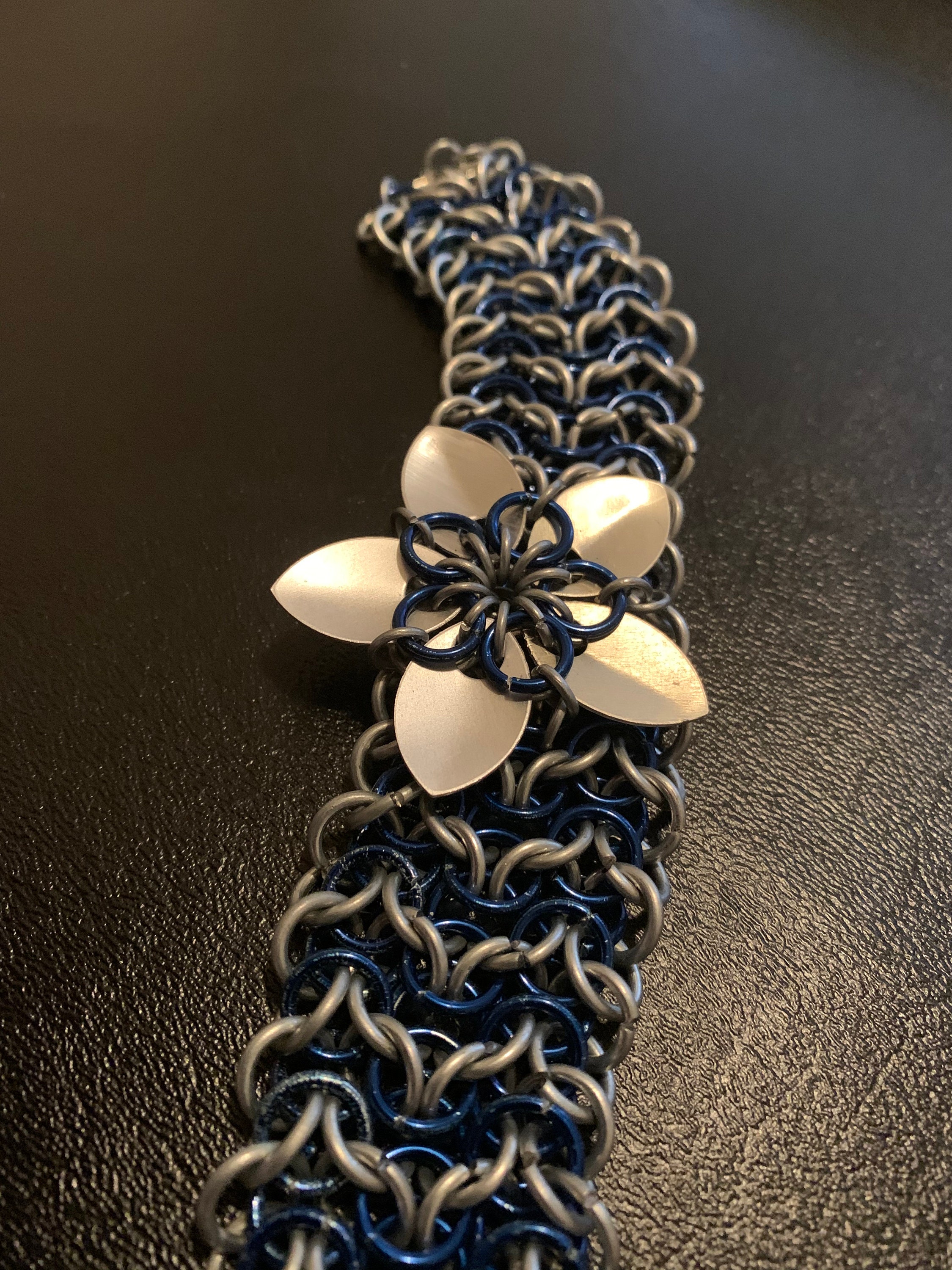Scale Flower Blue and Silver Elf Weave Cuff - Etsy