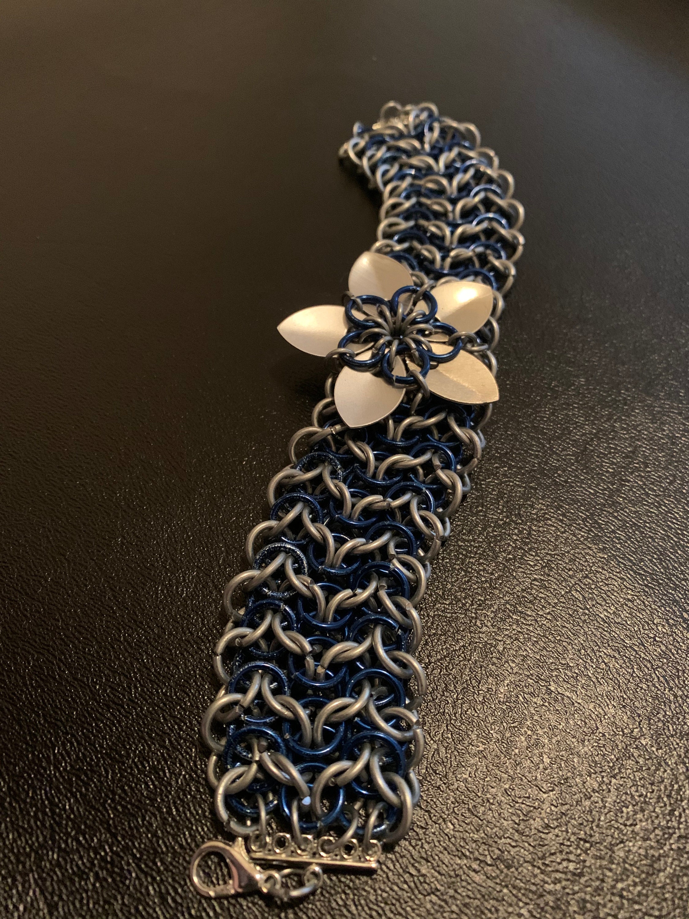 Scale Flower Blue and Silver Elf Weave Cuff - Etsy