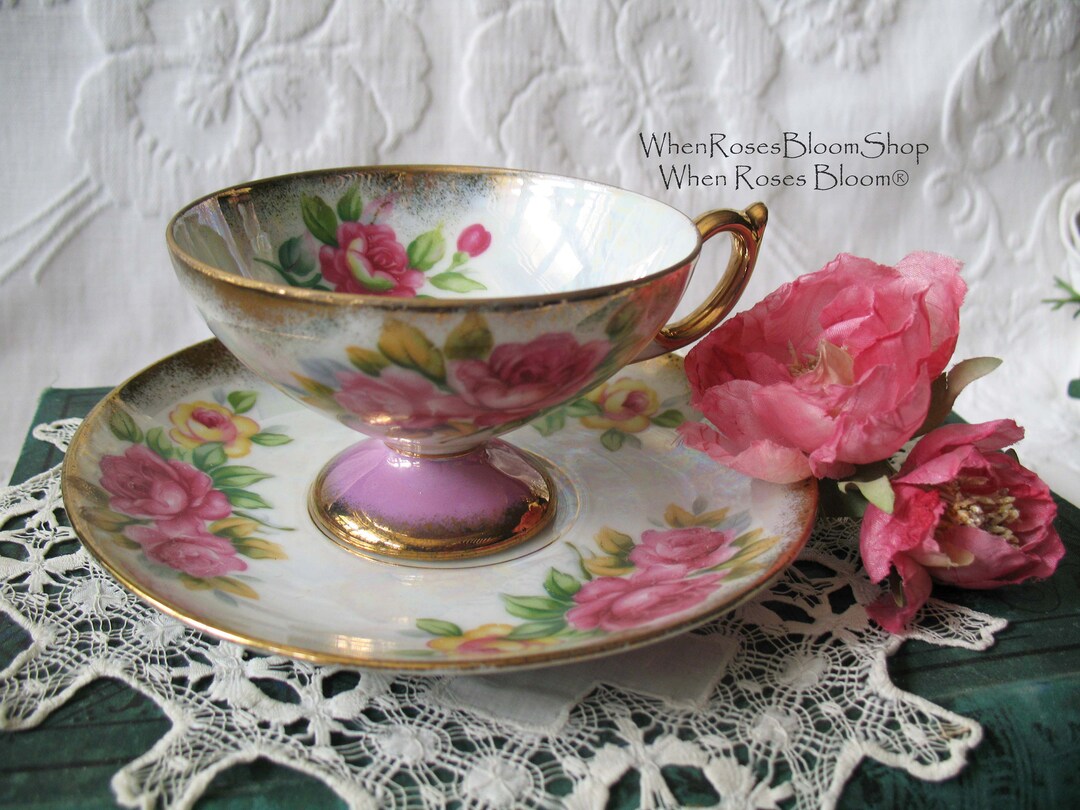 Vintage Footed Tea Cup Pink Roses Made Japan Mid Century Retro Elegant ...