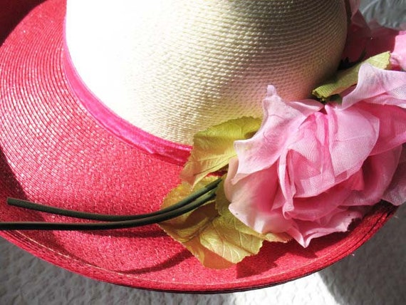 Vintage Hat Roses Pink White Garden Party Downton Abb… - Gem
