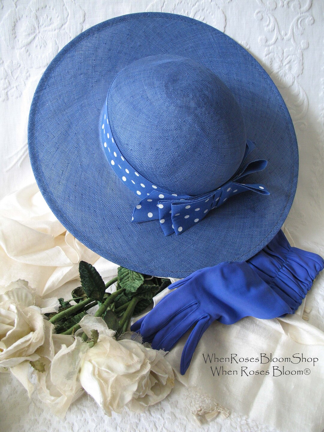 Vintage Blue Straw Hat Classic Romantic Tailored Elegance Lady Diana ...