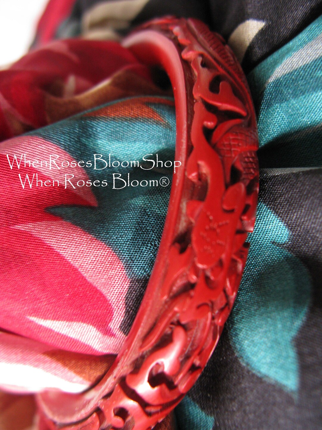 Cinnabar Bangle Bracelet Carved Classic Victorian Romantic Flapper ...