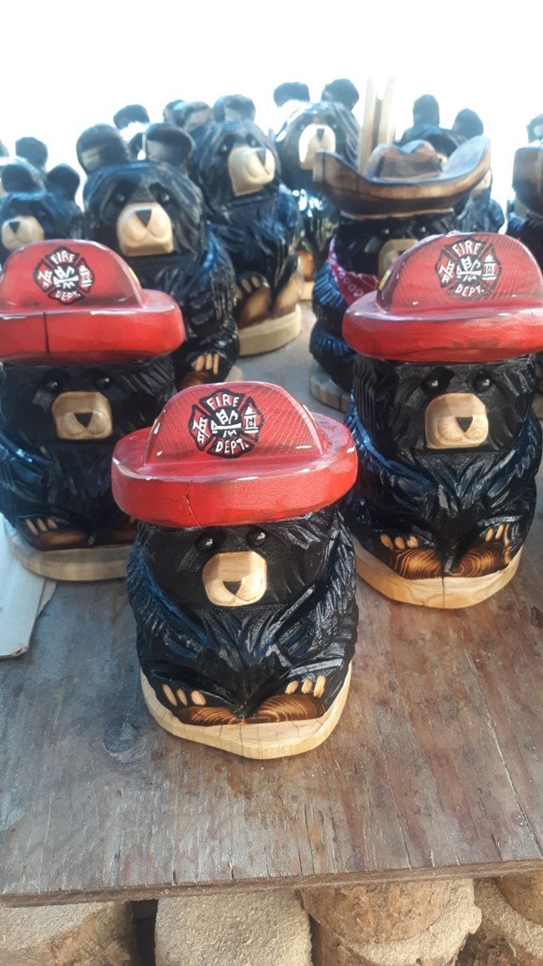 12" Fire Fighter Bear, Customize Logo, Fireman Bear Chainsaw Carving ...