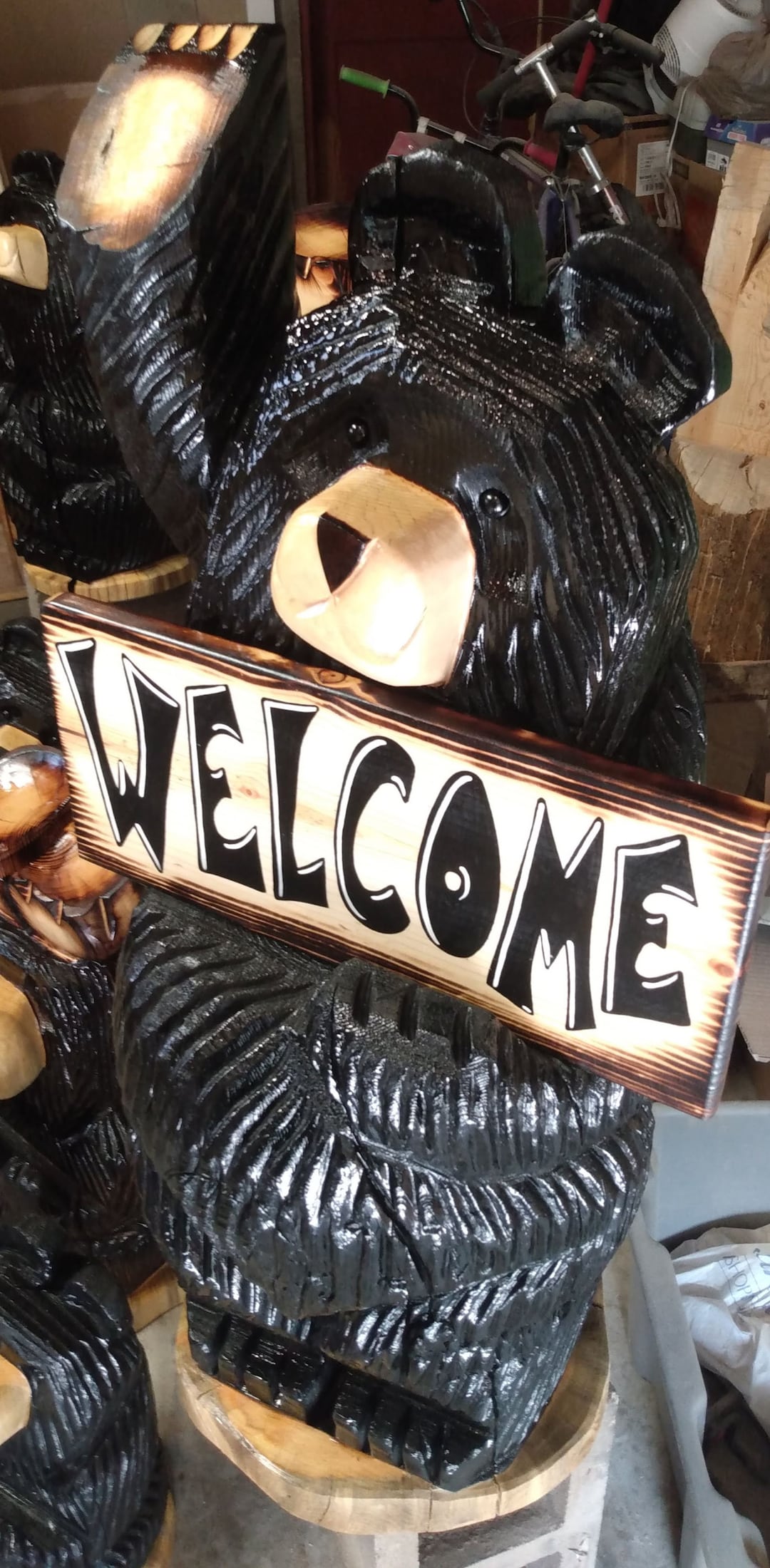 Sign Bear 3ft Waving Chainsaw Carving Bear Sculpture, Personalized Sign ...