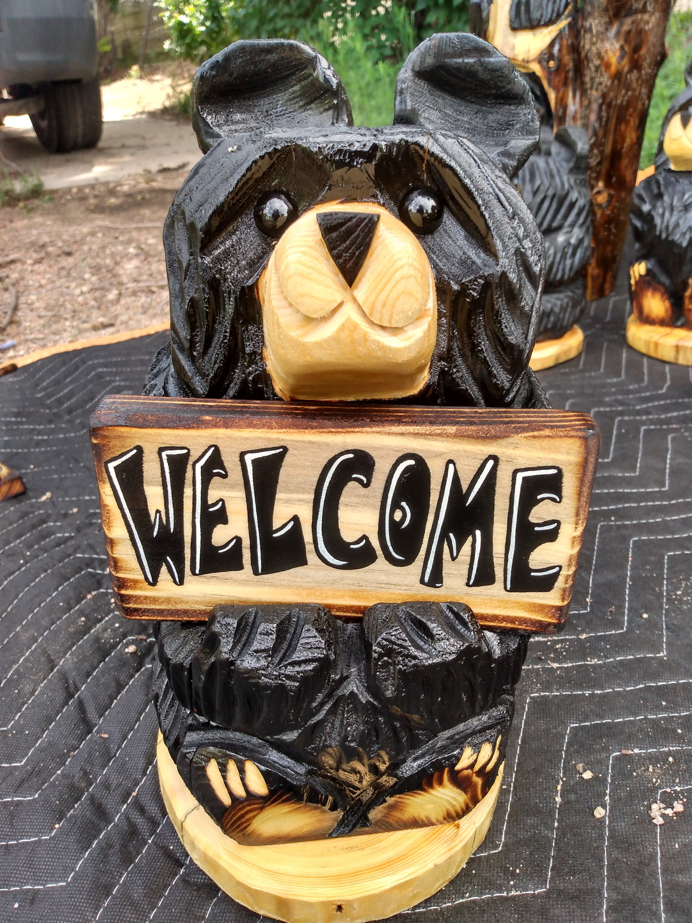 Bear Chainsaw Carving Bear Holding Sign Customize Sign Bear Gift Wood ...