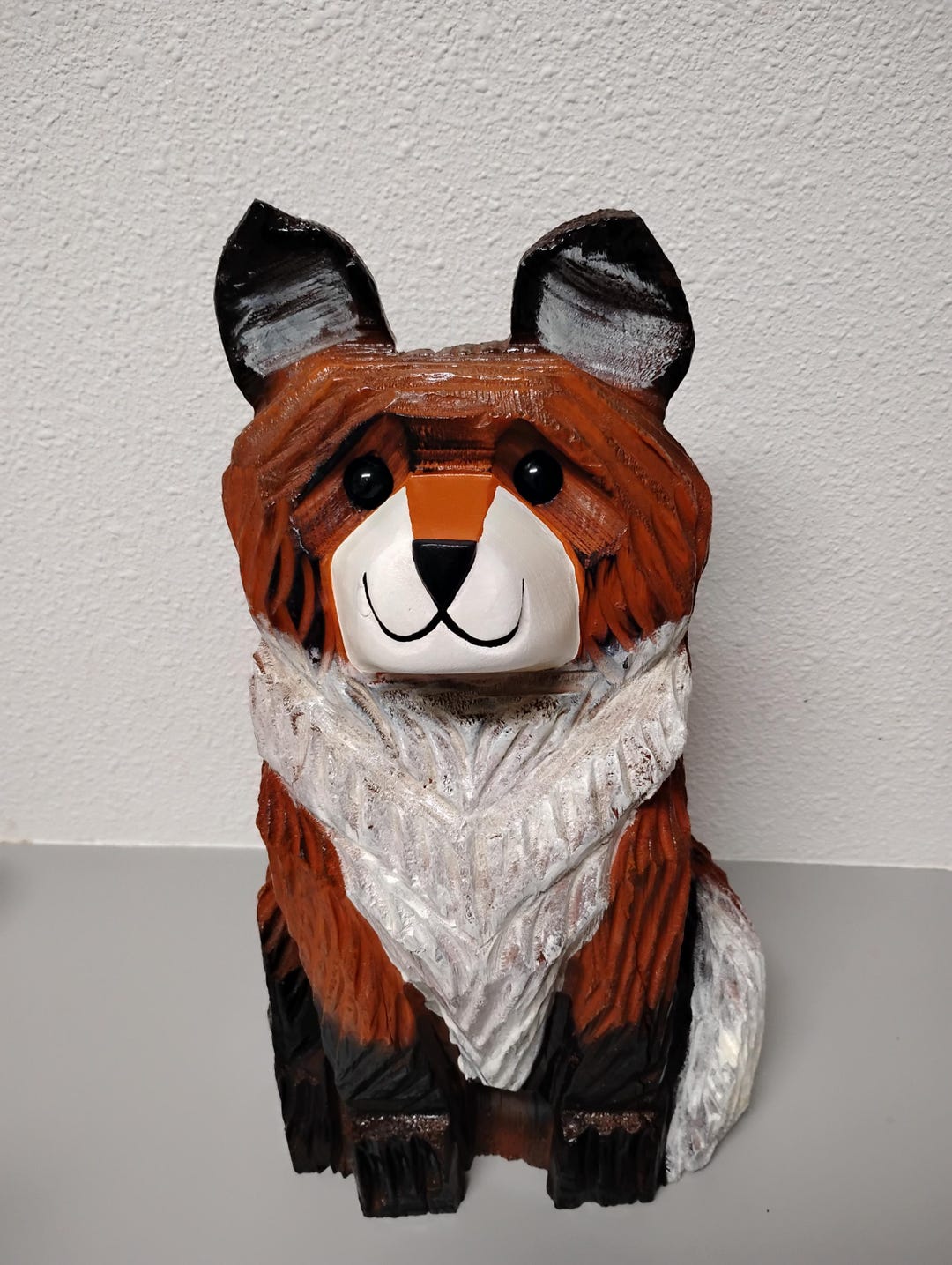 Fox Chainsaw Carving 12 Inch Wood Sculpture Hand Painted Log Wooden ...