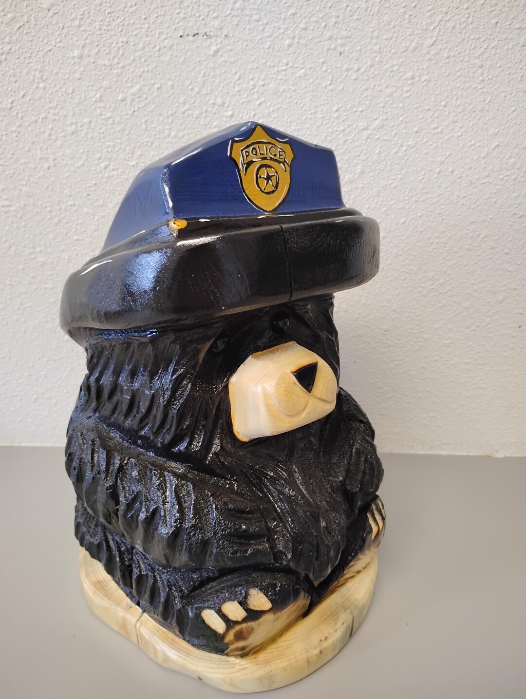 Police Bear Customize Logo Cop Bear Chainsaw Carving Wood Carved ...